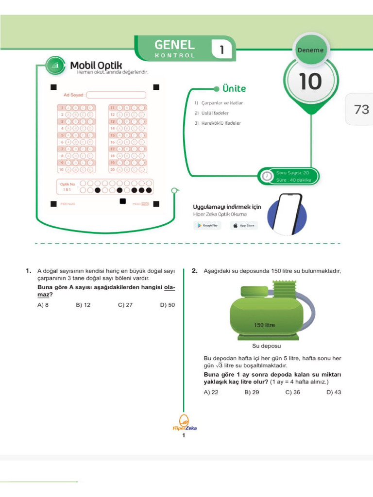 Lgs Ara Tatil Denemesi ( Hep) | PDF