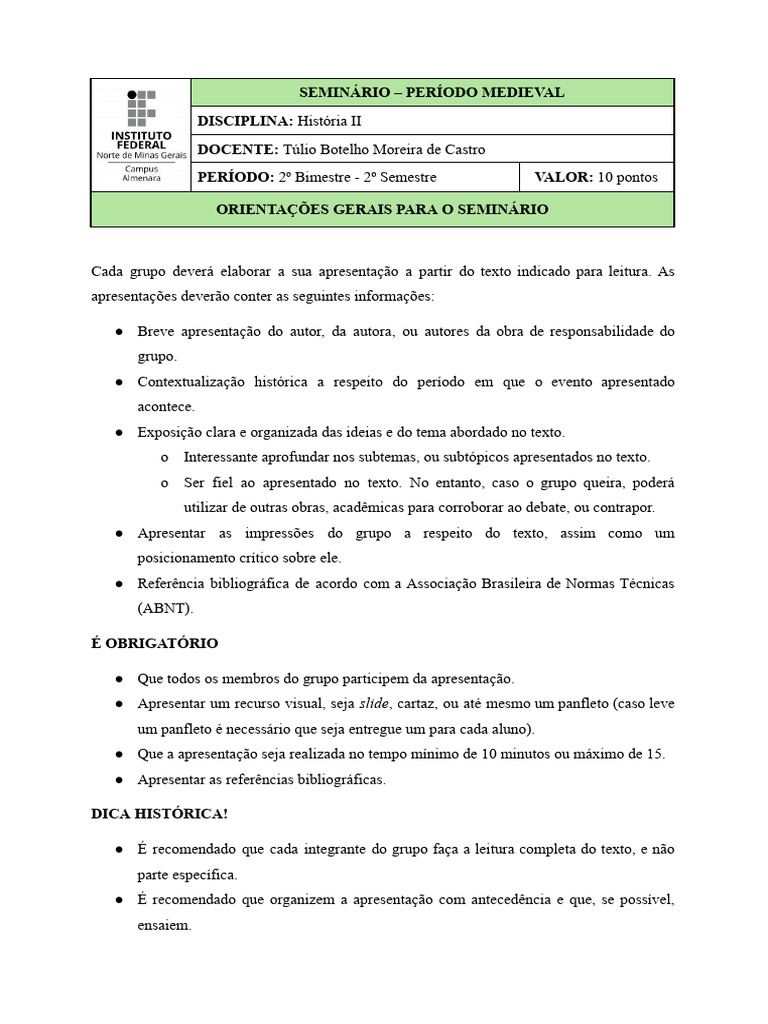 Orienta--es Para o Semin-rio - Per-odo Medieval.docx | PDF