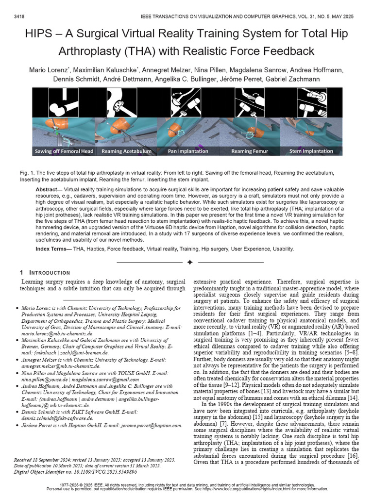 HIPS - A Surgical Virtual Reality Training System for Total Hip ...