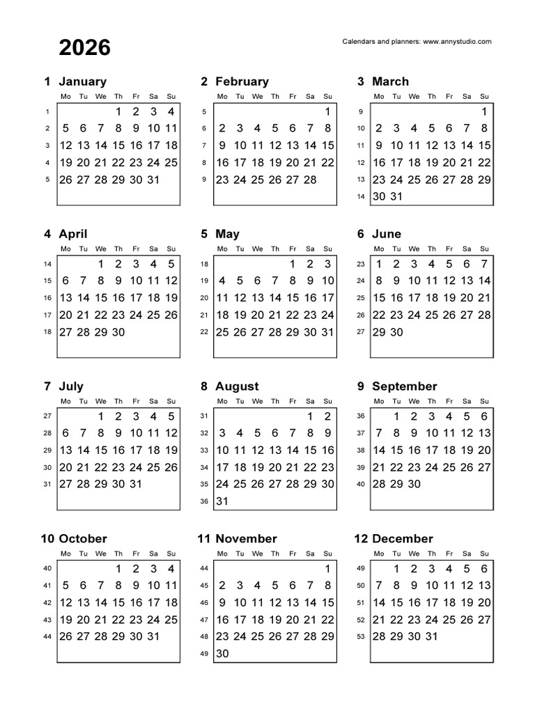 2026 Calendar Rmv Weeknumbers | PDF