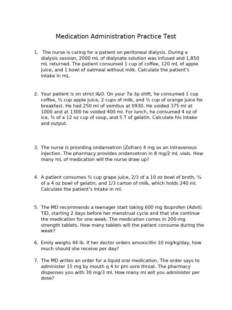 Medication Administration Practice Test | PDF | Intravenous Therapy ...