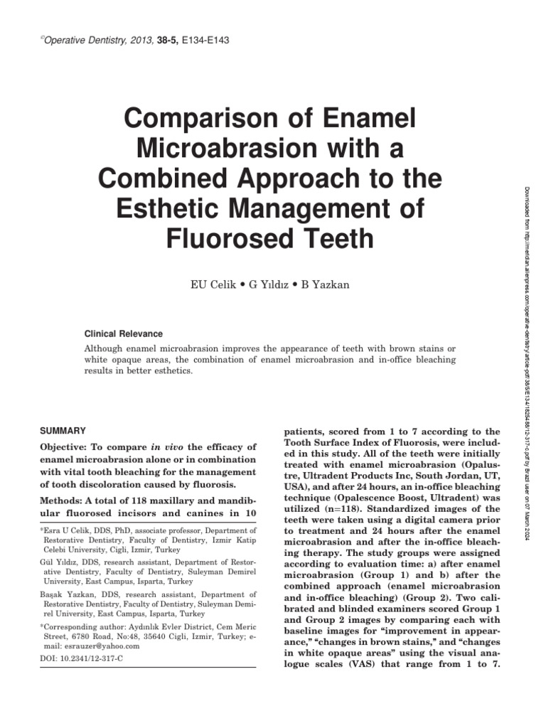 Enamel Microabrasion vs. Combined Bleaching | PDF | Tooth Enamel ...