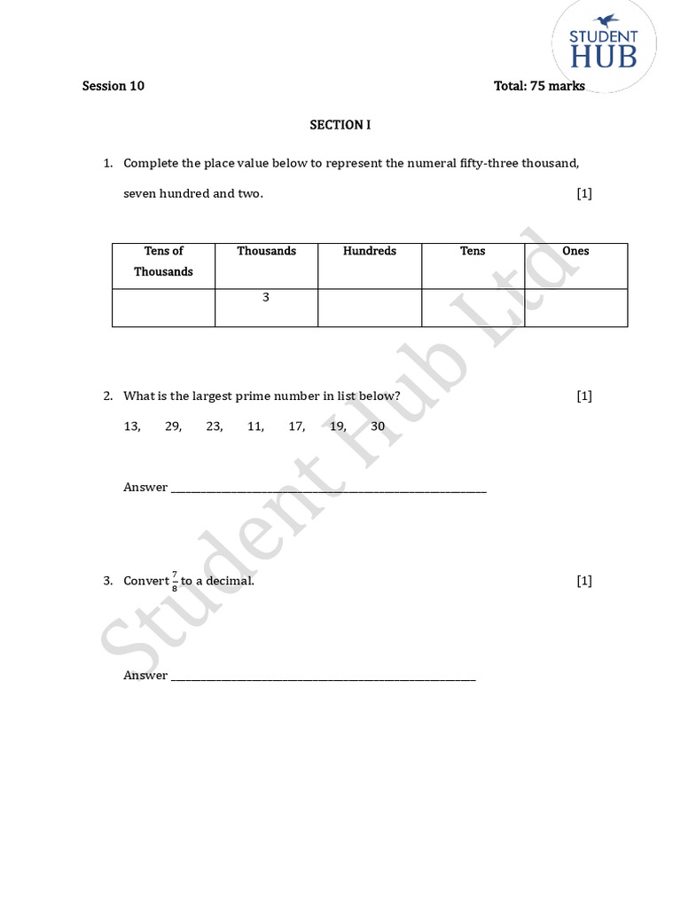 Worksheet 10 - SEA Sample Practice Paper 2 | PDF