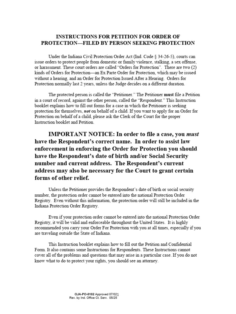 Indiana Order of Protection Instructions | PDF | Crimes | Crime & Violence