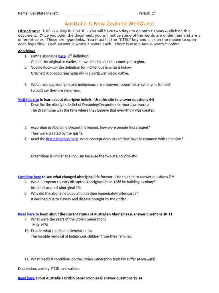 Australia & New Zealand WebQuest Guide | PDF | Australia | Māori People