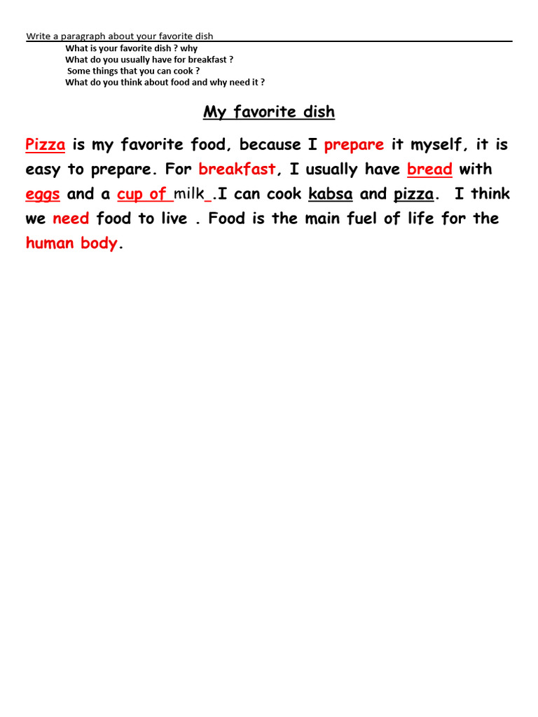 My Favorite Dish Docx ثالث متوسط Docxالتعبير | PDF