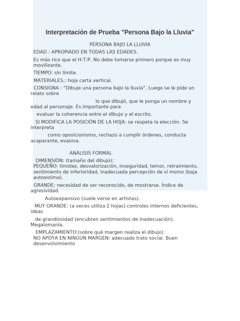 Interpretación de Prueba Fig Bajo La Lluvia | PDF | Ansiedad | Depresión (estado de ánimo)
