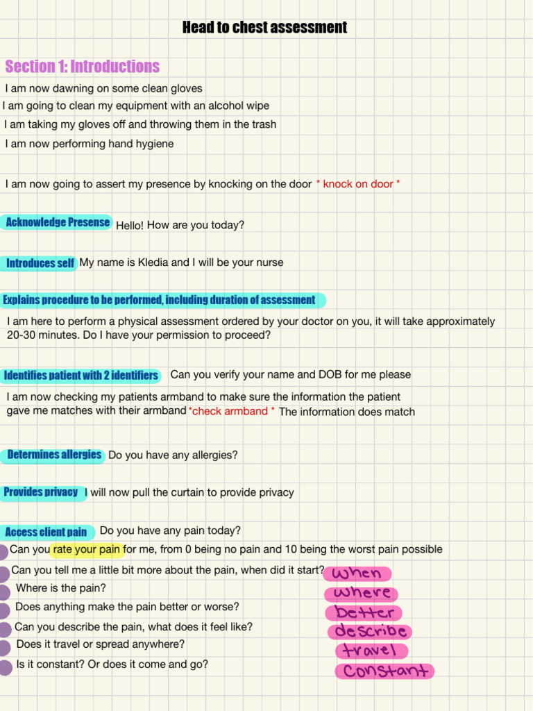 Head to Chest Assessment | PDF | Pulse | Heart