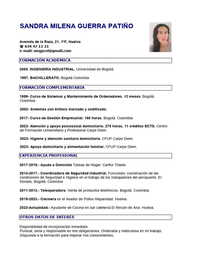 CV Sandra Milena Guerra Patiño | PDF