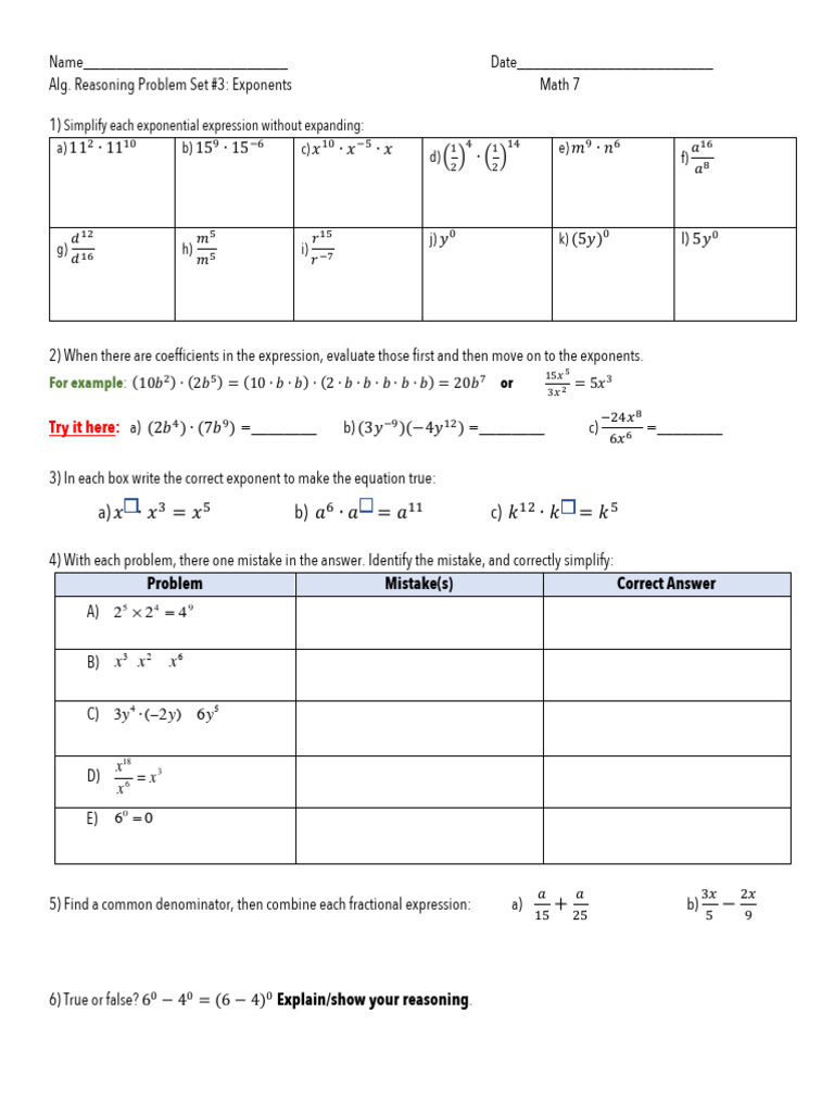 Alg Reasoning Prob Set #3 - Exponents | PDF | Mathematical Concepts ...