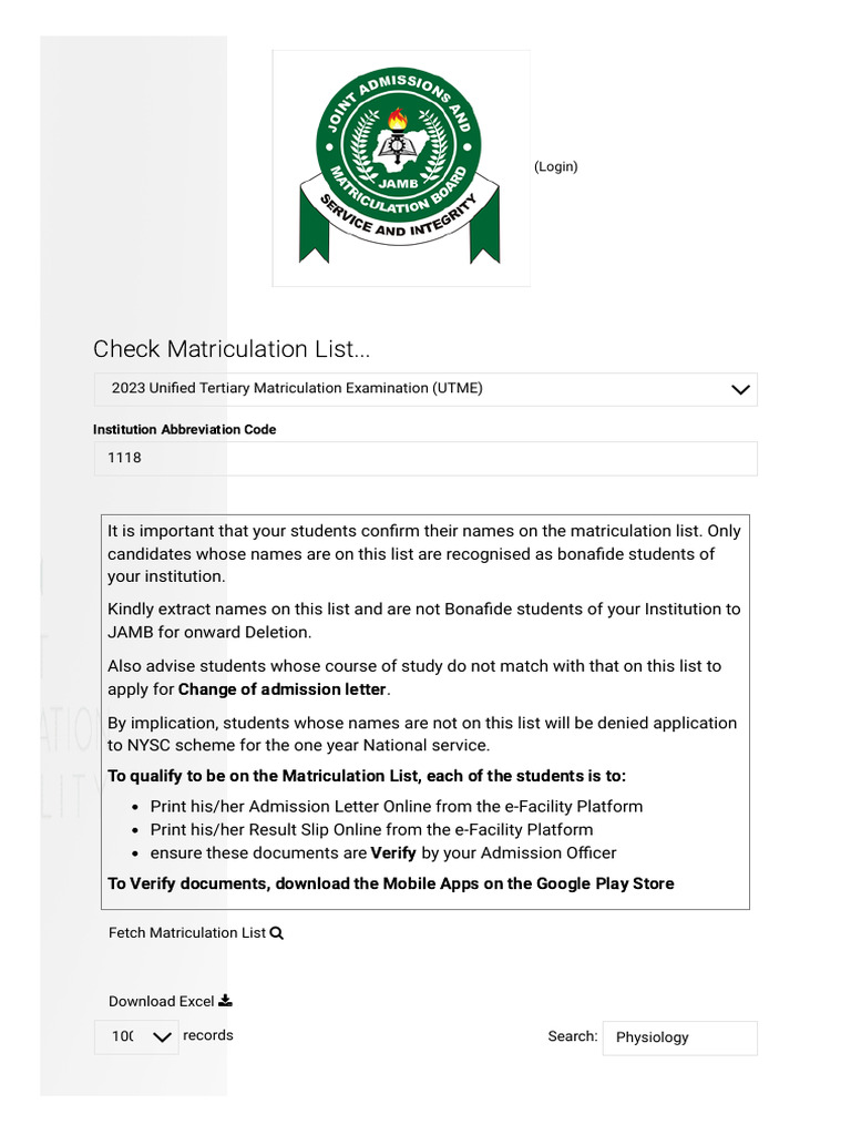 Physiology Matriculation List... | PDF | Nigeria