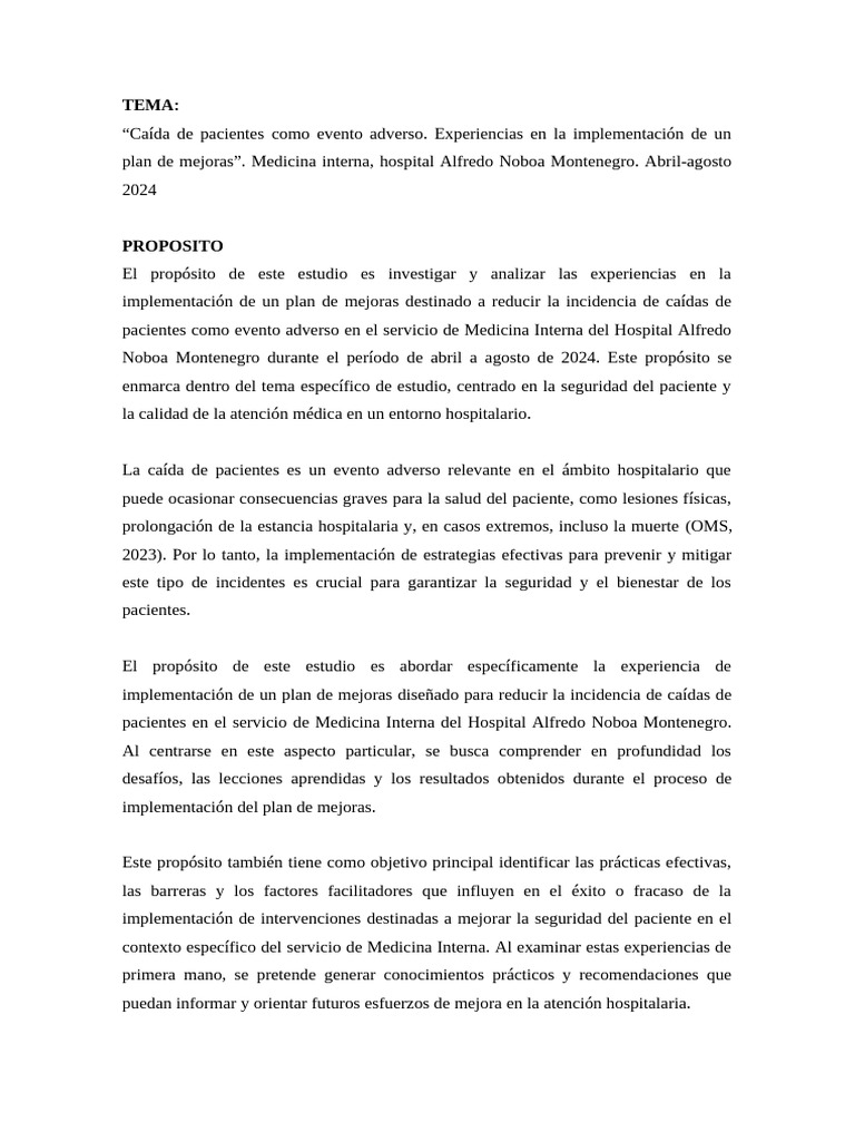 TEMA Caída de Pacientes - 7 de Mayo | PDF | Seguridad del paciente ...