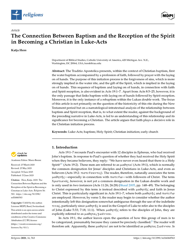 The Connection Between Baptism and the Reception of the Spirit | PDF ...
