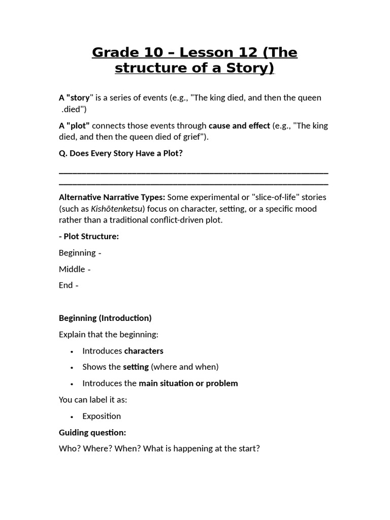 Understanding Story Structure in Grade 10 | PDF