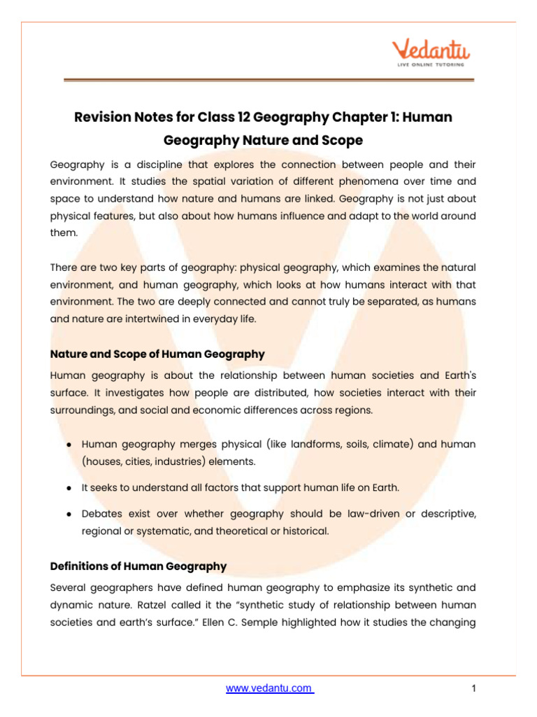 Class 12 Human Geography Revision Guide | PDF | Geography | Social Sciences