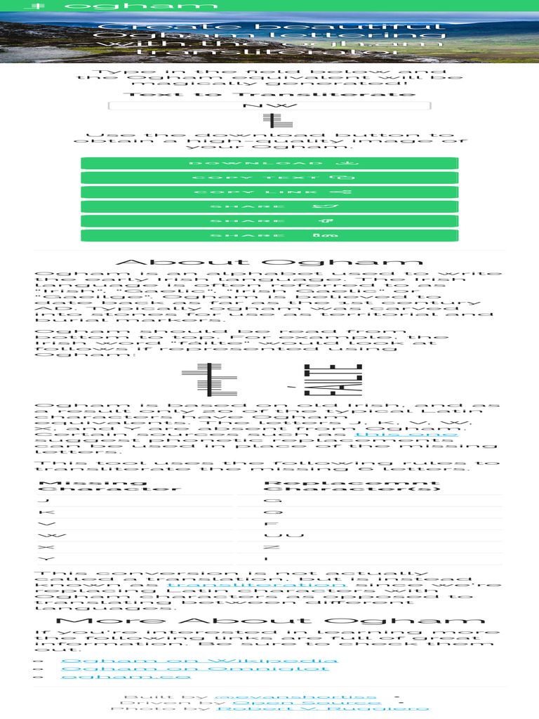 Ogham Lettering Transliterator Tool | PDF