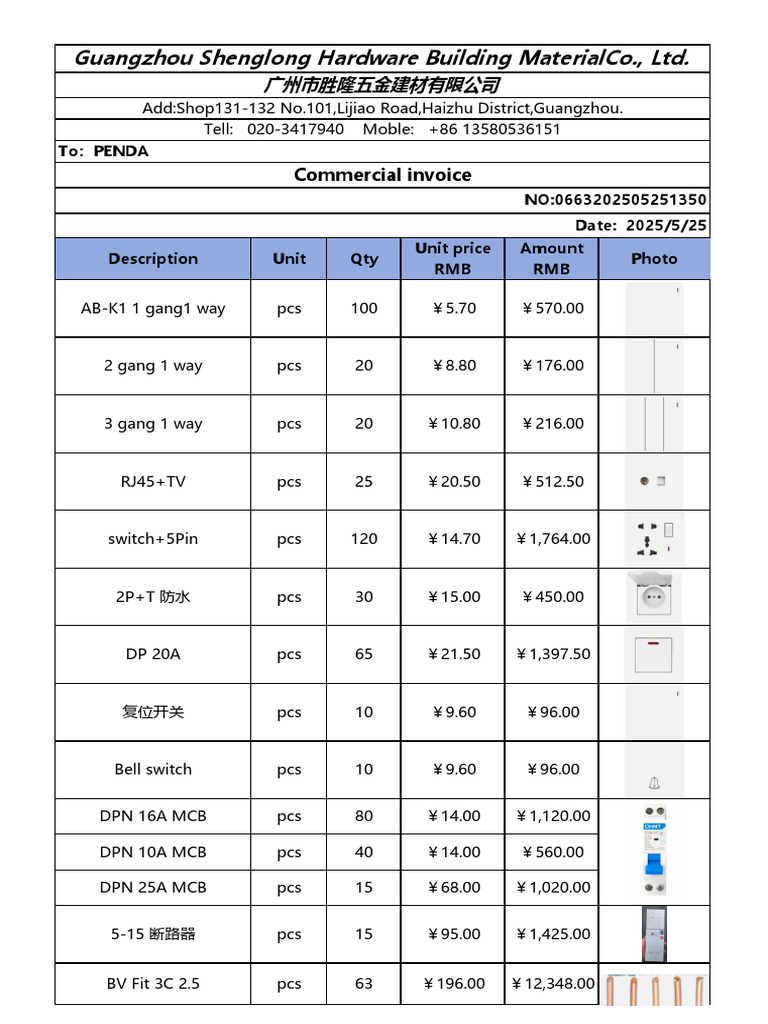 Guangzhou Hardware Invoice Summary | PDF