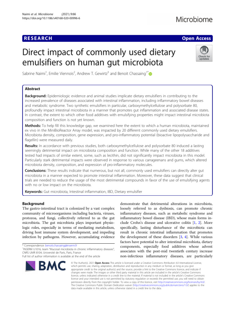 Dietary Emulsifiers and Gut Microbiota Impact | PDF | Inflammatory ...