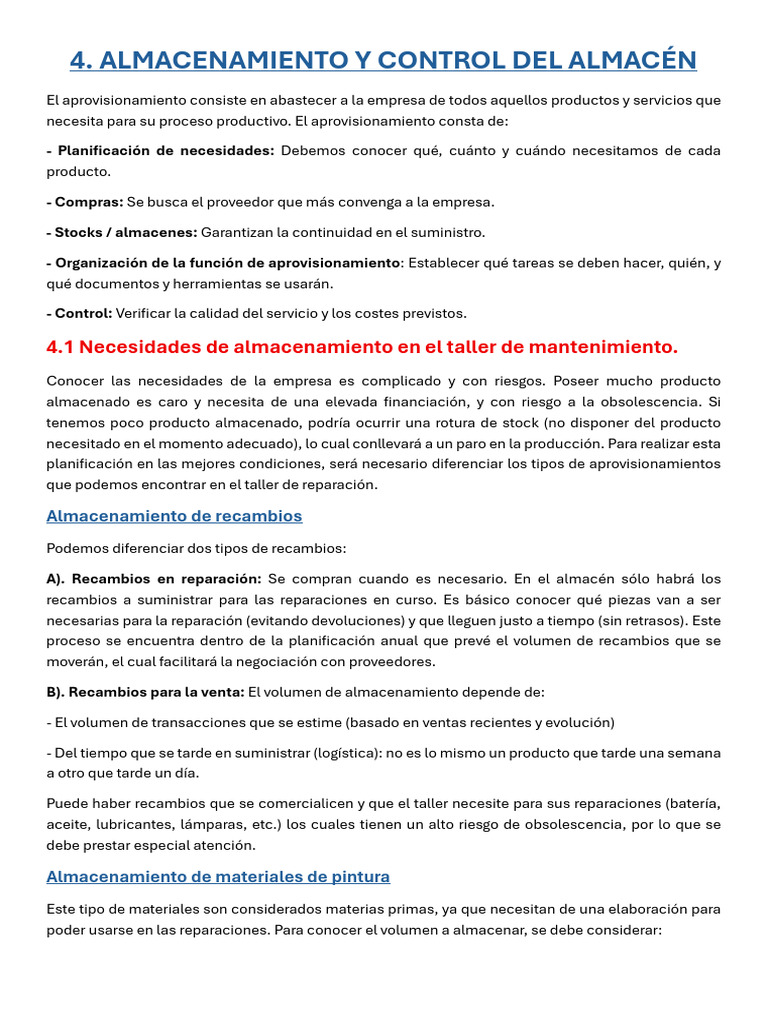 Tema 4 Almacenamiento y Control Del Almacen Resumido | PDF | Almacén ...