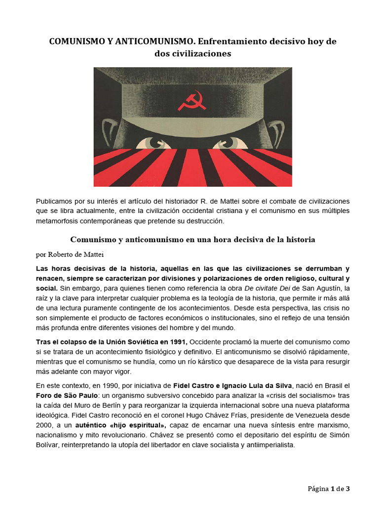 COMUNISMO Y ANTICOMUNISMO. Enfrentamiento decisivo hoy de dos ...