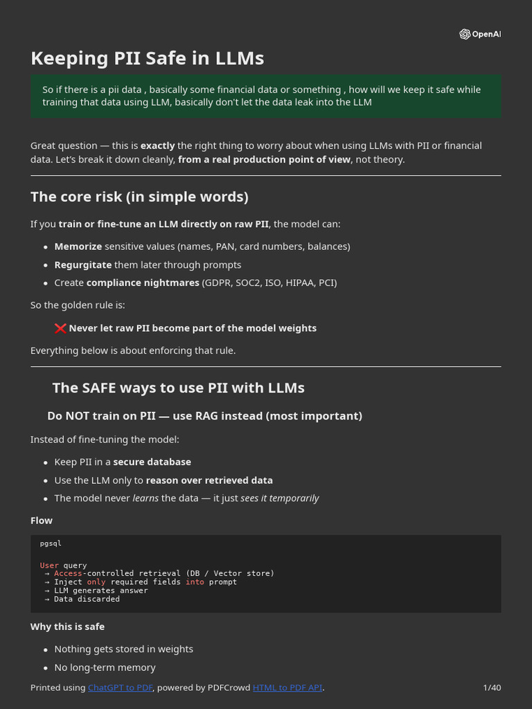 Safeguarding PII in LLM Training | PDF | Computing
