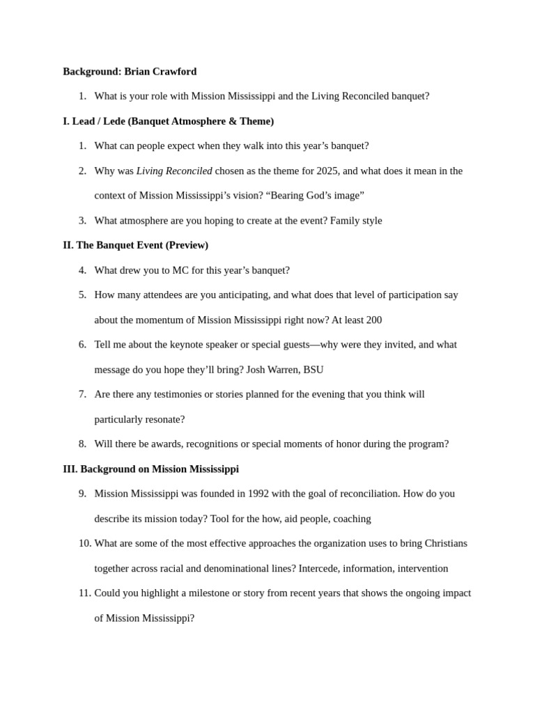 Crawford Interview Questions | PDF | Prayer | Intercession