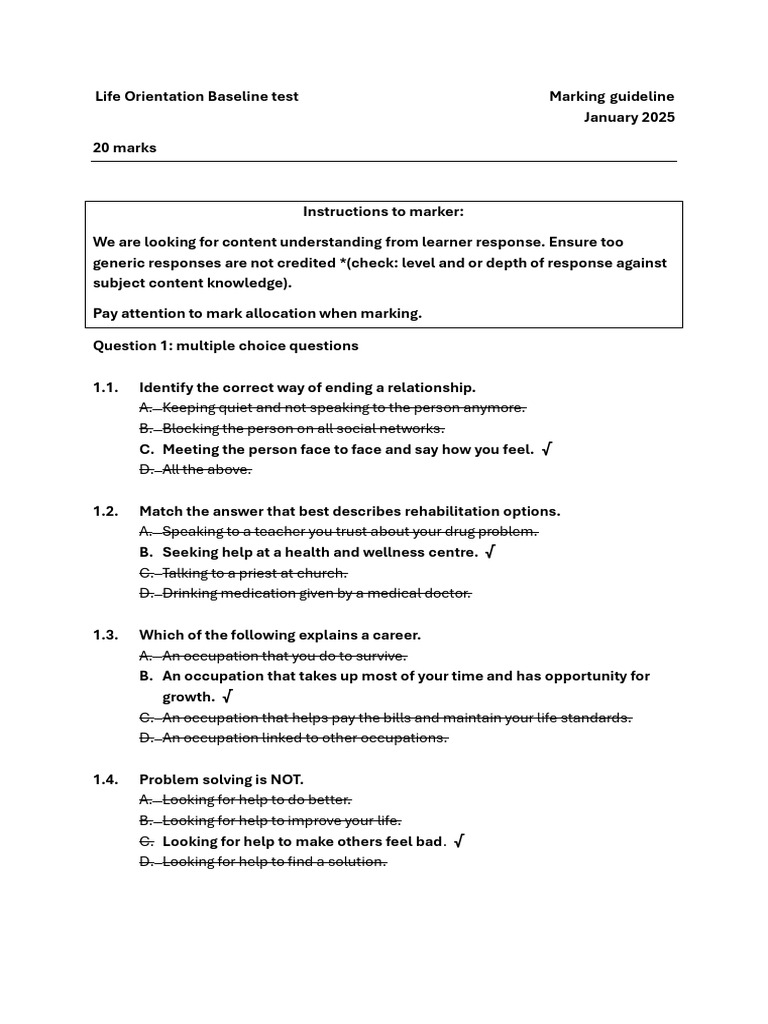Grade 8 LO Baseline Marking Guideline | PDF | Substance Abuse ...