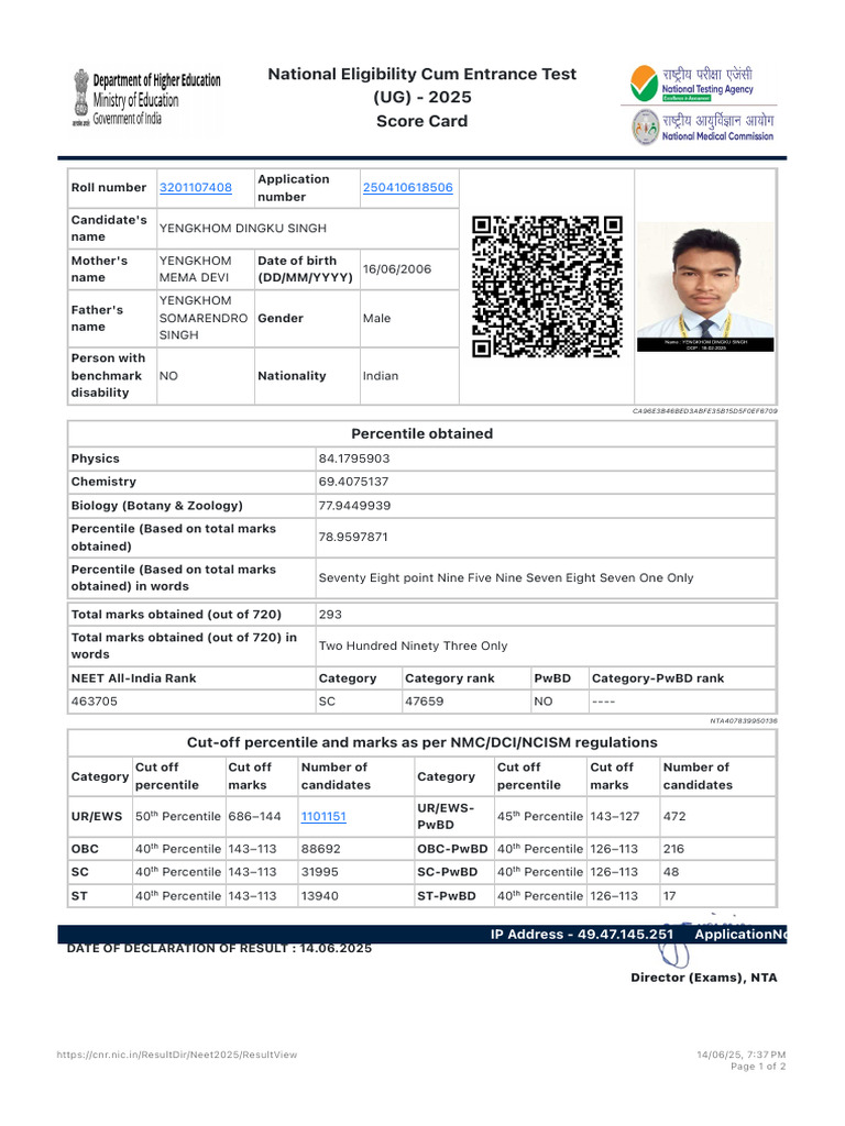NEET (UG) - 2025 | PDF | Educational Stages | Tests