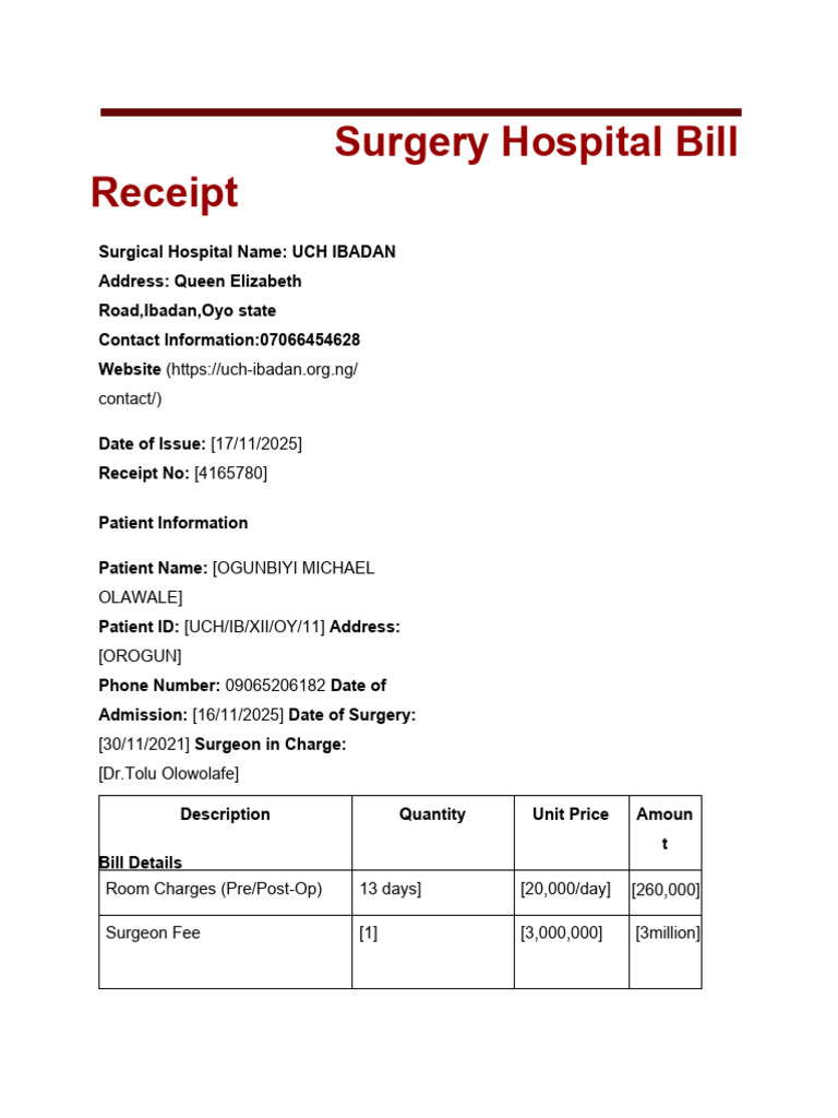 861409885 Surgery Hospital Bill Receipt | PDF