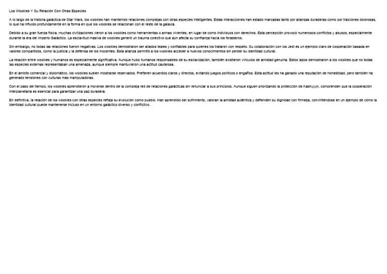 Como Se Relacionaban Los Wookies Con Otras Especies | PDF