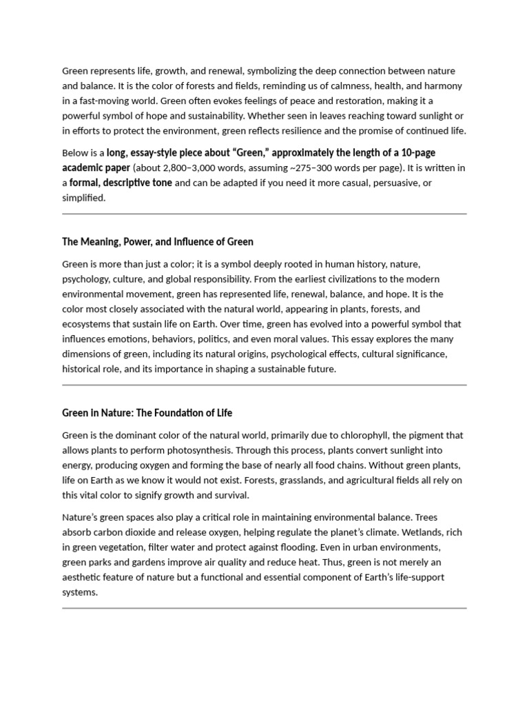 Green Represents Life | PDF | Sustainability | Green