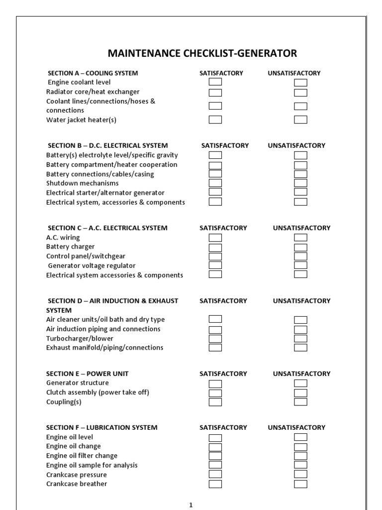 Maintenance Checklist | PDF