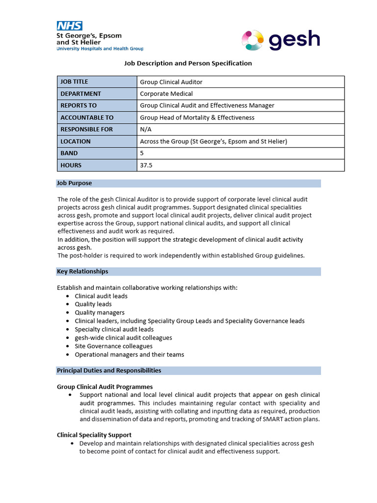 200 NN 6594072 AC Z_gesh Clinical Auditor Job Description | PDF | Audit ...