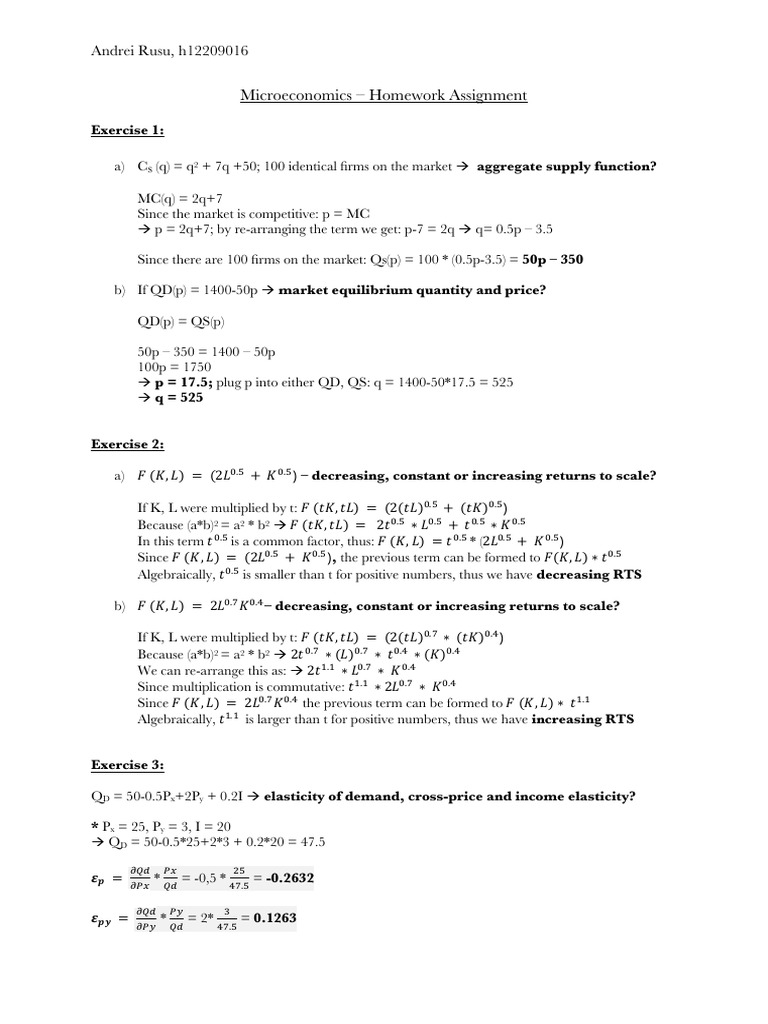 Microeconomics - Homework Assignment | PDF | Demand | Financial Economics