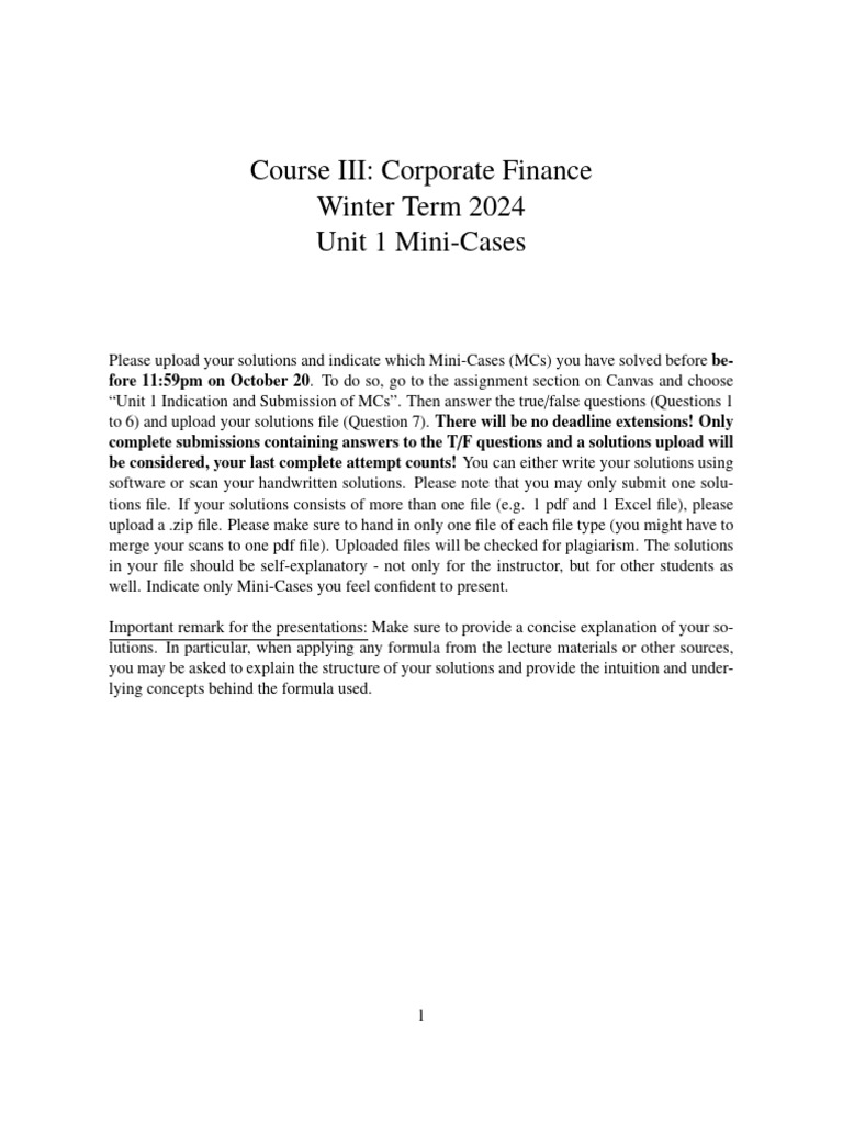 PDF Task Unit 1 Mini-Cases-2 (1) | PDF | Cost Of Capital | Free Cash Flow