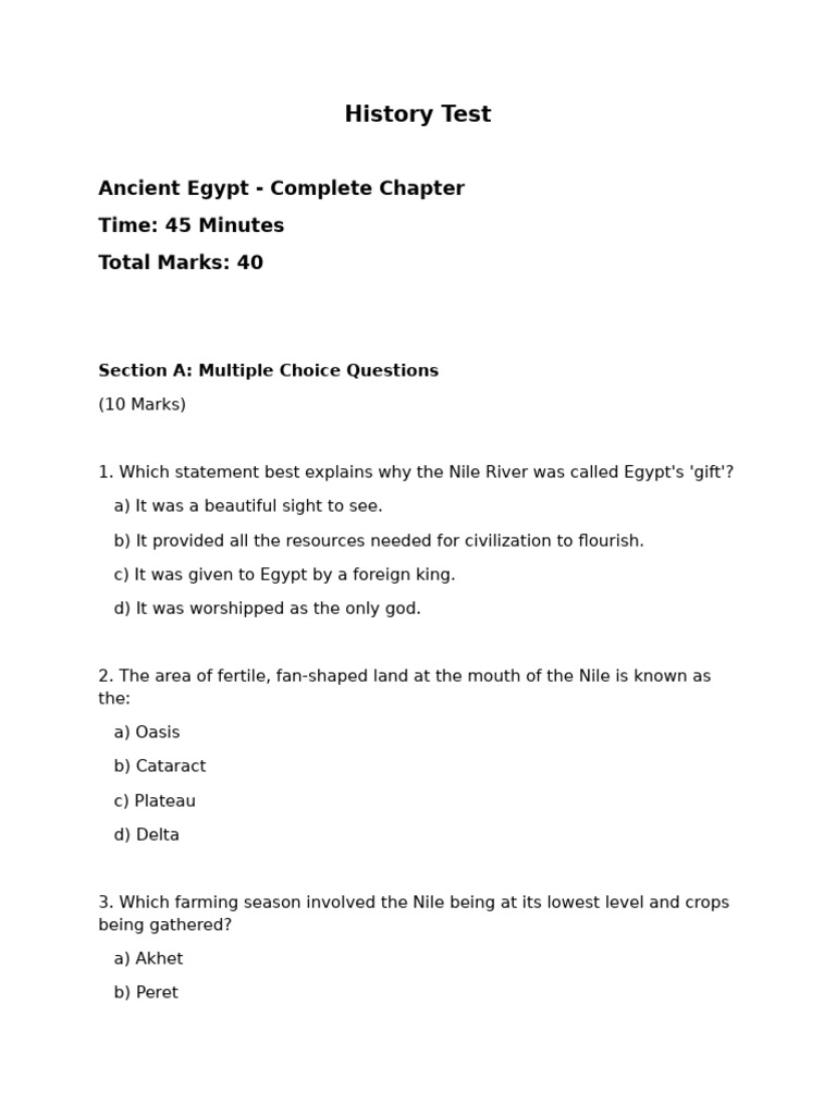 Ancient Egypt History Test Guide | PDF | Ancient Egypt | Nile