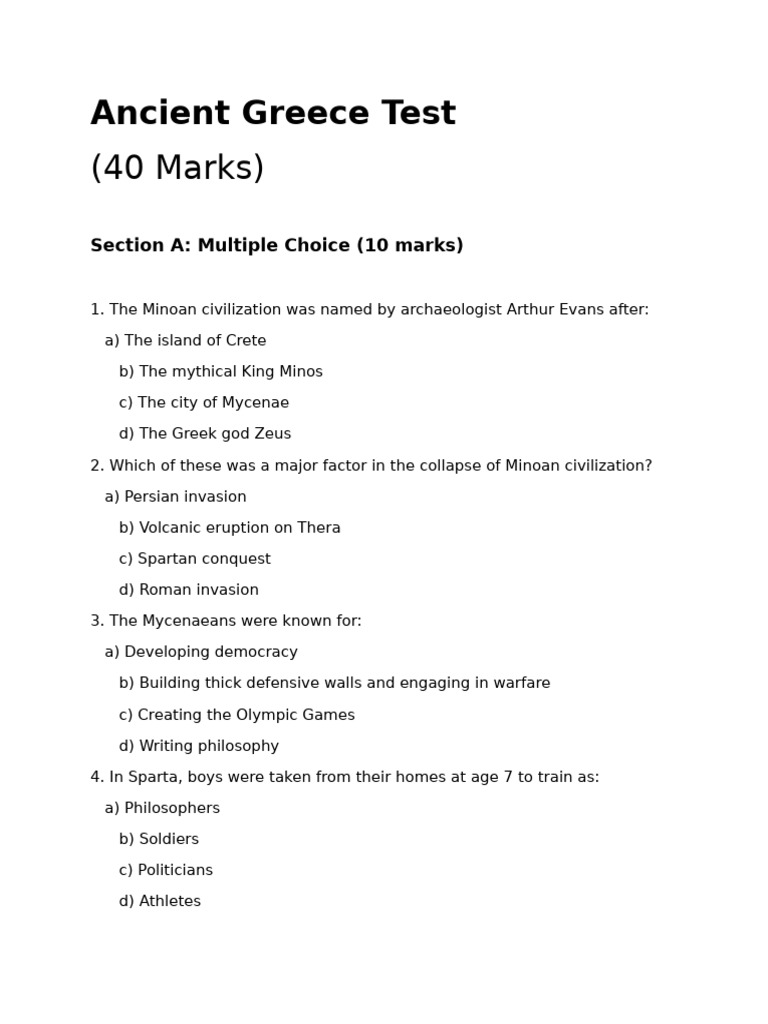 Ancient Greece Civilization Test Guide | PDF | Ancient Greece | Athena