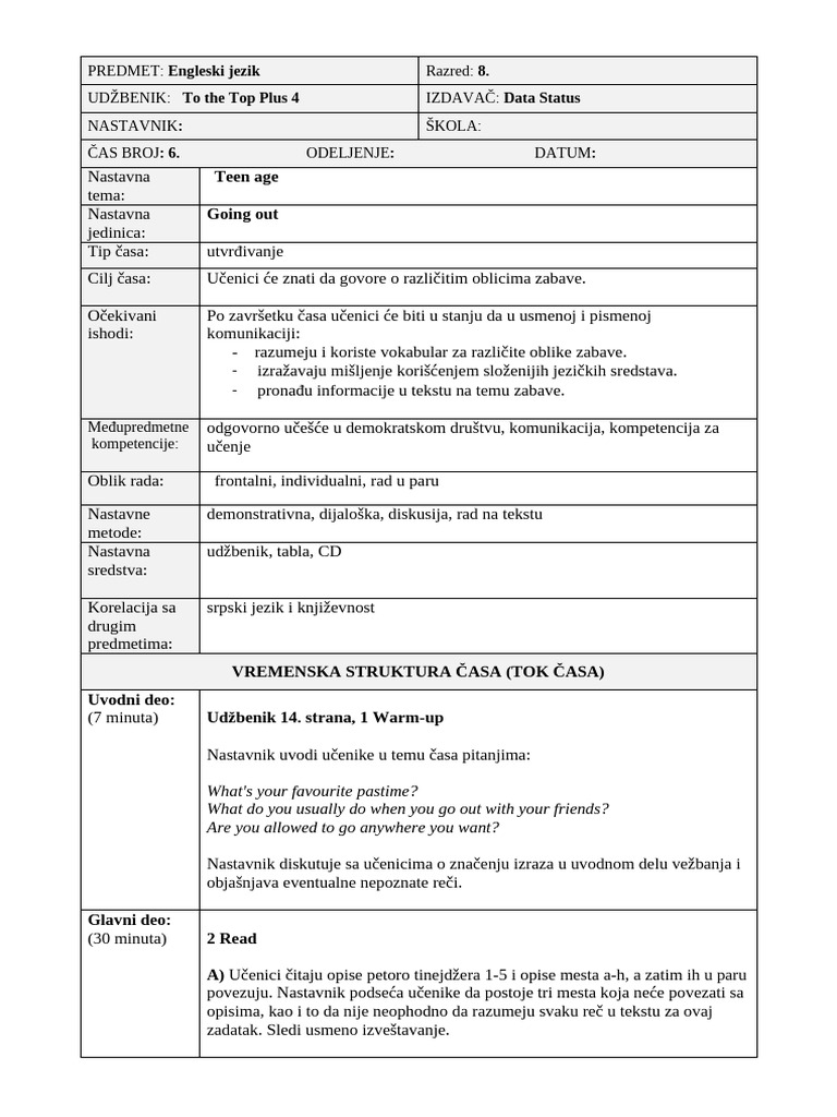Priprema za cas 06 | PDF