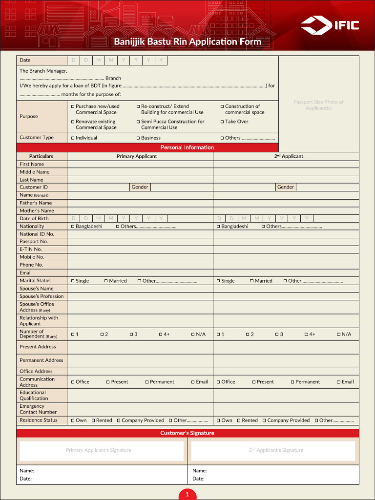 1648714735_1. IFIC Bank Banijjik Bastu Rin Form (Application) | PDF