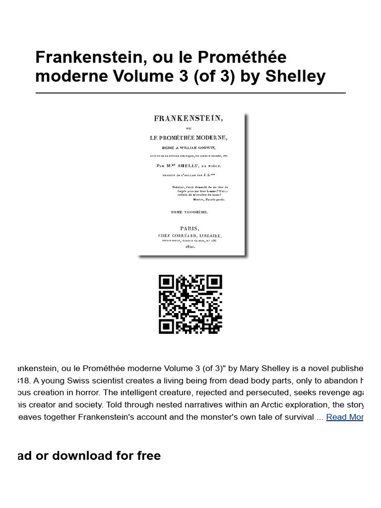 Frankenstein, Ou Le Prométhée Moderne Volume 3 (of 3) by Shelley ...