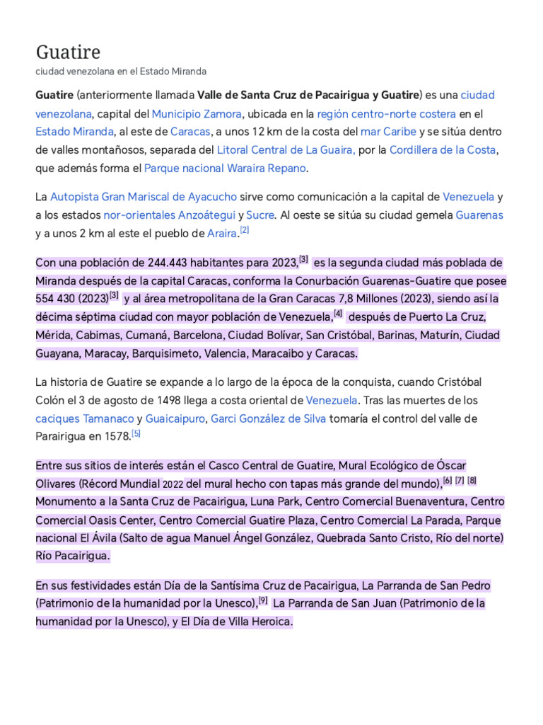 Guatire: Ciudad y Capital de Zamora | PDF
