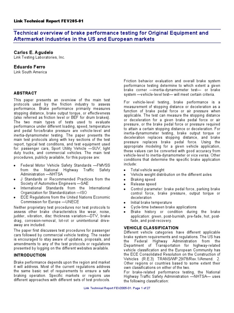 Brake Performance Testing For Oe and Aftermarket Applications | PDF ...