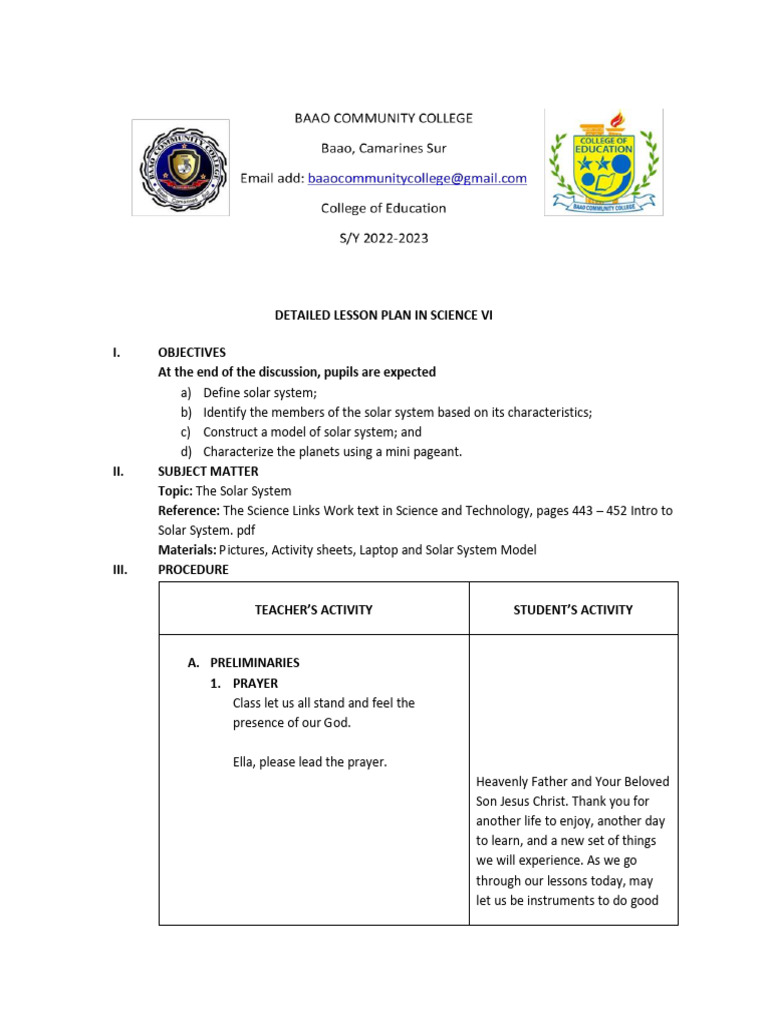 Detailed Lesson Plan in Science Vi | PDF | Planets | Solar System