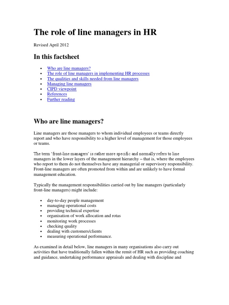 Line Managers' Role in HR Management | PDF | Outsourcing | Employment