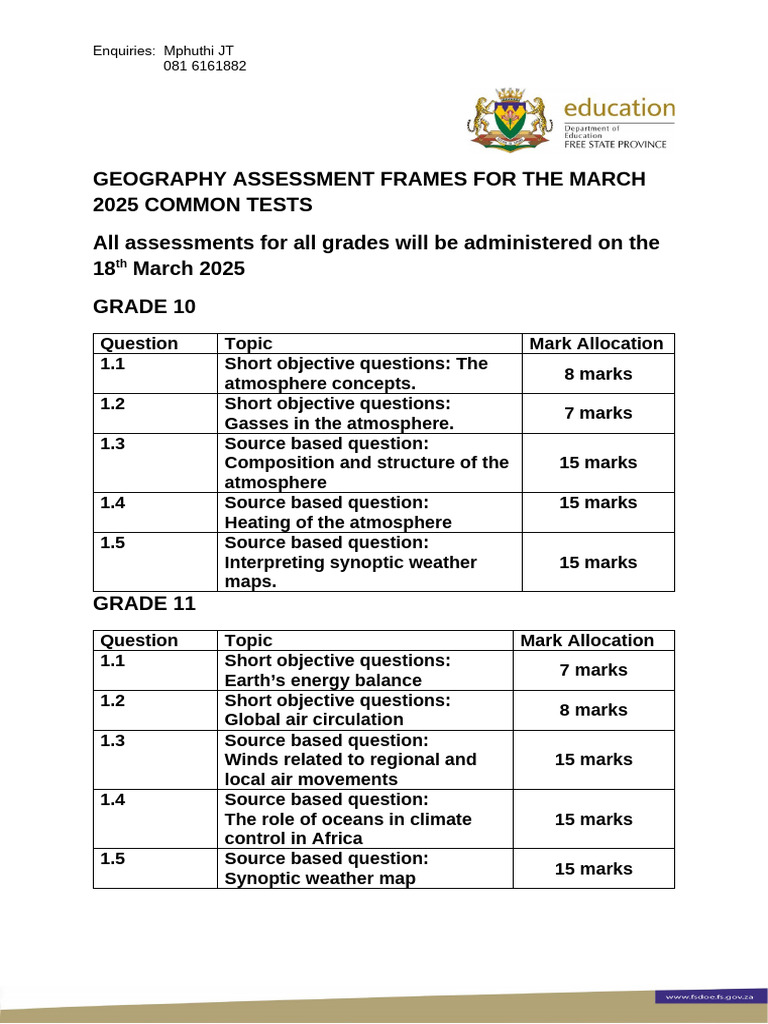 Geography Assessment Frames for the March 2025 Common Tests(1) | PDF ...