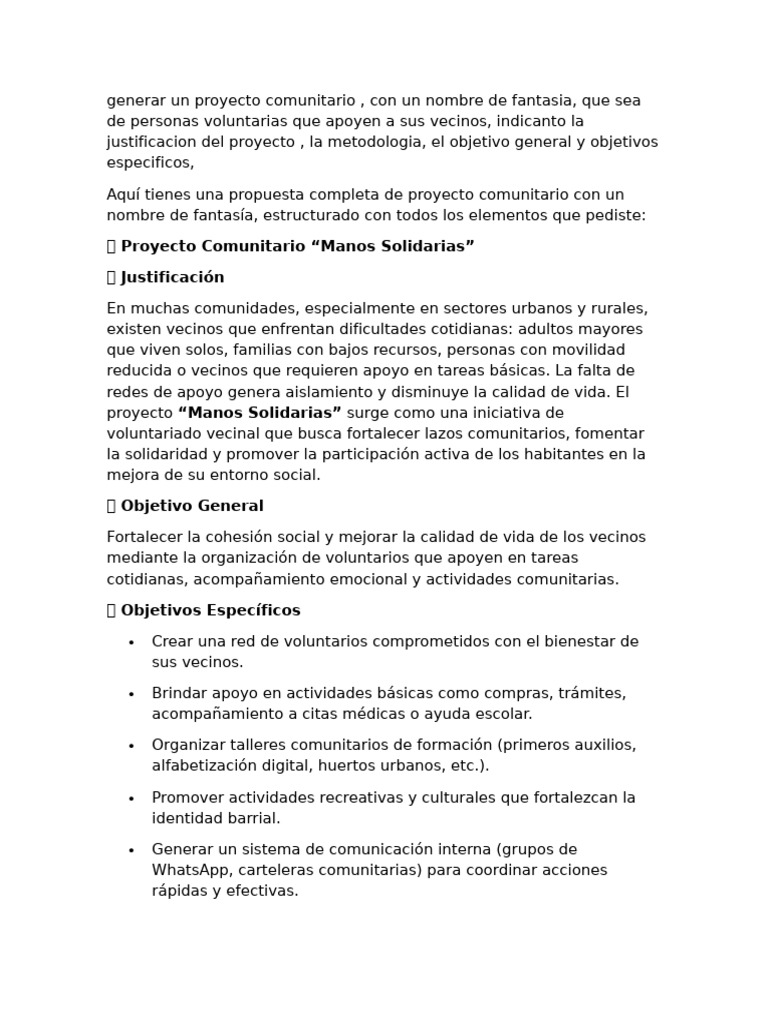 Proyecto Comunitario "Manos Solidarias" | PDF | Comunidad | Vejez
