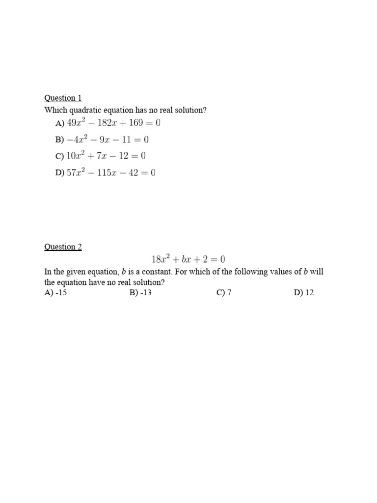 DSAT #23 Discriminant + Linear-Quadratic Systems Worksheet | PDF ...