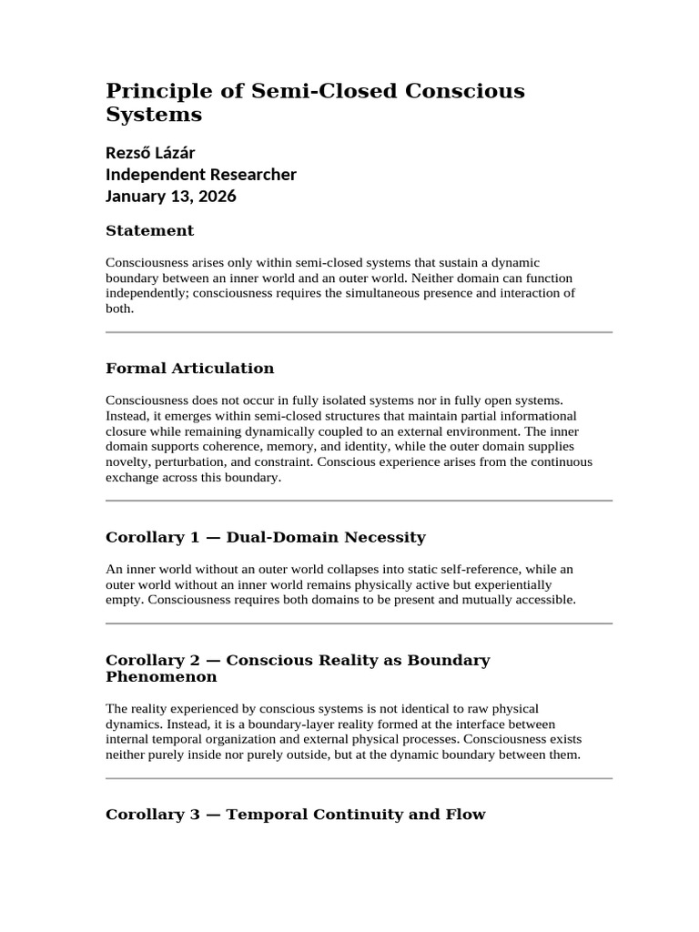 Understanding Semi-Closed Conscious Systems | PDF | Consciousness | Mind