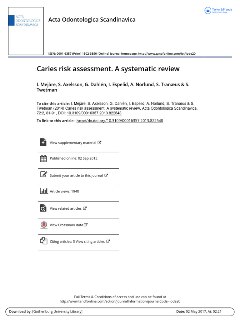 Caries Risk Assessment: Systematic Review | PDF | Prediction | Risk