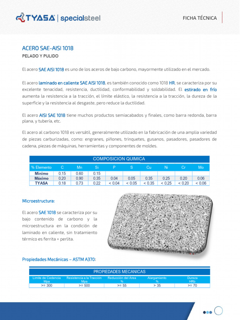 Acero Sae-Aisi 1018 (Especificaciones) | PDF | Acero | Ciencias fisicas